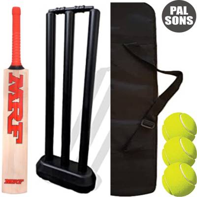 Palsons MRF Cricket Kit For Beginners,Wooden Bat,Plastic Stumps,3 Balls ...