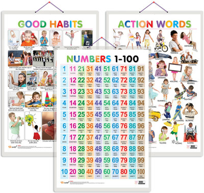 Set of 3 Good Habits, Action Words and Numbers 1-100 Early Learning ...