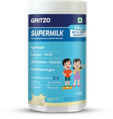 Gritzo SuperMilk Weight+ (2-6y Boy & Girl), 4g Protein Powder, Creamy ...