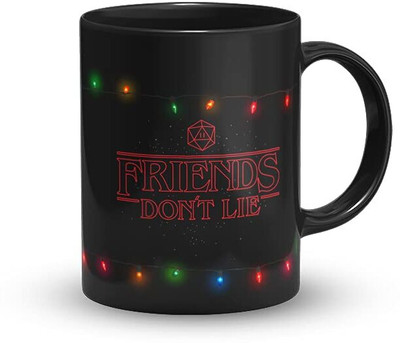 craft maniacs FRIENDS DONT LIE STRANGER THINGS PRINTED 330 ML BLACK MUG ...