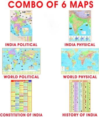 (COMBO OF 6 MAPS/CHARTS) INDIAN Constitution Map & History of India Map ...