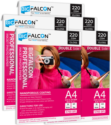 BIGFALCON Professional A4 Double Sided Glossy Inkjet Photo Paper 220 ...