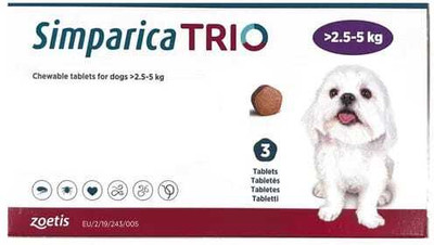Zoetis SIMPARICA TRIO Chewable Tablets for Dogs (2.5-5kg) Pet Health ...