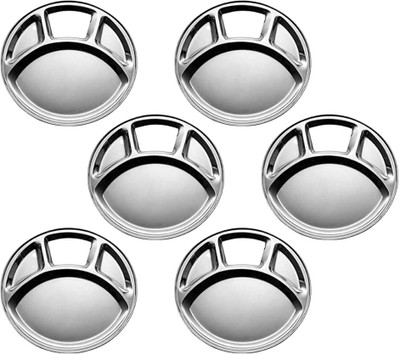 ZORROW MART Stainless Steel 4 in 1 Bhaji Plate, Bhojan Thali, Lunch and ...
