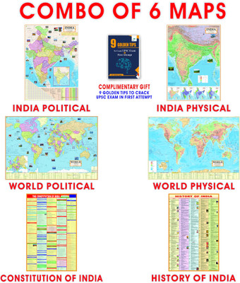 (COMBO OF 6 MAPS/CHARTS) INDIAN Constitution Map & History of India Map ...