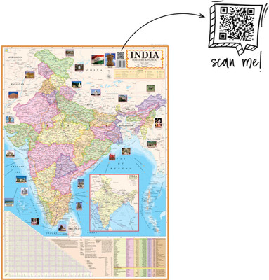 India Political Map | Large-Size Educational Wall Chart | Detailed ...