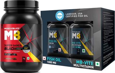 MUSCLEBLAZE Super Gainer Black, MB-Vite Multivitamin & Omega 3 Fish Oil ...