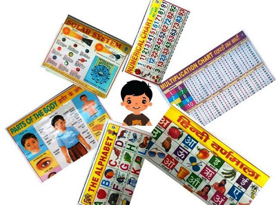 Combo Of 6 Charts Of ABCD English Alphabet,HINDI Alphabet,Number(123 ...