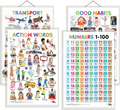 Set of 4 Good Habits, Action Words, Transport and Numbers 1-100 Early ...