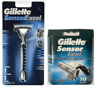 Gillette Sensor Excel Razor Handle + 10 Sensor Refill Cartridges, Men ...