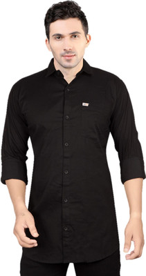 White Collar Men Solid Casual Black Shirt - PaisaWapas