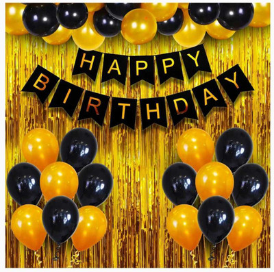 Kapoor stores Happy Birthday Decoration Kit Golden Black Birthday Decorations Theme kit Combo ...