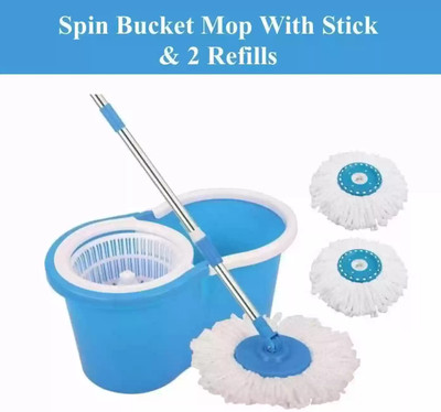 JSN 360 Spin Floor Cleaning Bucket PVC with 2 Microfiber Refill Mop Set ...