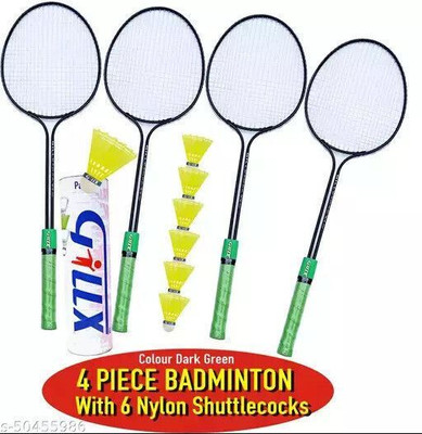 Omshiva Badminton Racket Pack Of 4 Pcs With 6 Plastic Shuttles Blue ...