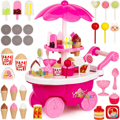 KOBBET Ice-Cream Trolley Set with Pretend Role Play Candy Shopping Cart ...