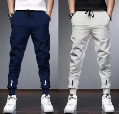 RUSKSUN Chevron/Zig Zag Men Grey, Dark Blue Track Pants - PaisaWapas