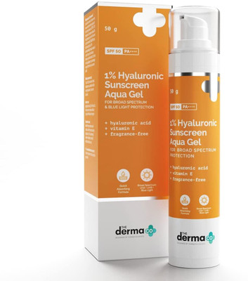 The Derma Co Sunscreen - SPF 50 PA++++ 1% Hyaluronic Sunscreen Aqua ...