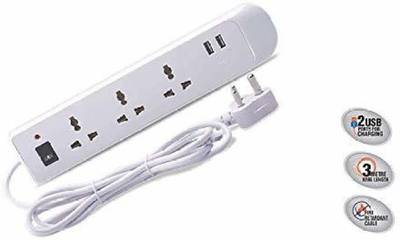 BAJAJ New Original 3 Way Spike Guard 3 Socket & 2 USB 3Metre Wire ...