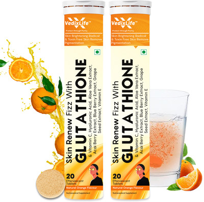 VedixLife Glutathione 600mg, Vitamin C Effervescent Tablets for Glowing ...