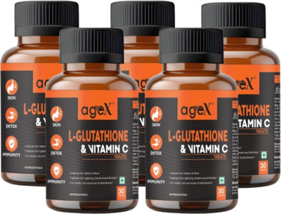AGE-X Age x AgeX L-Glutathione 500mg + Vitamin C Tablets(5 x 30 Tablets ...