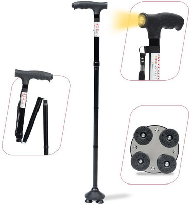 AGEasy Pivot Walking Stick with Built-In Torch Adjustable Height (Black ...