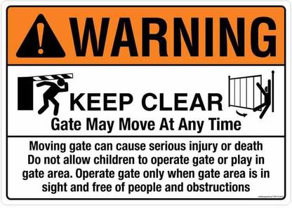 Safety Sign Store Warning: Moving Gate Keep Clear Emergency Sign Price ...