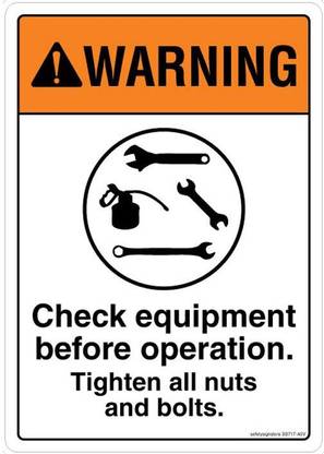 Safety Sign Store WARNING: Check Equipment Before Operation Emergency ...