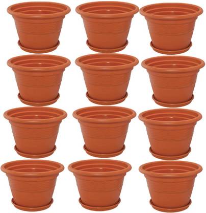 Meded 12 inch Heavy Duty Plastic Garden Planters With Bottom Tray (Pack ...