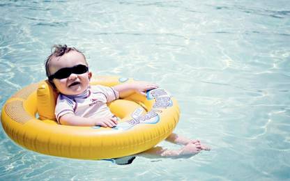 Cute Baby swimming in pool Vinyl Poster Paper Print - Children posters ...