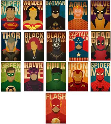 ALL MARVEL & DC SUPERHERO POSTERS COMBO (set of 16)(with pasting ...