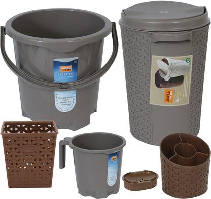 Jaypee Plus Everyday Bathroom Set of 6- Bucket, mug, soapcase, dustbin ...