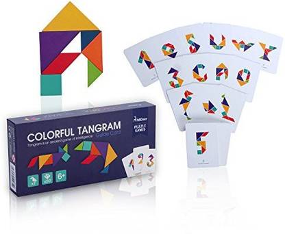 USATDD Wooden Tangram Puzzle Travel Game Tangrams with 50 Cards 100 ...
