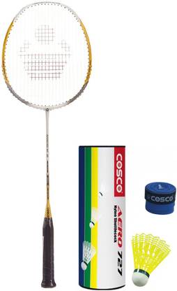 COSCO Combo of 9, 1 Nanotec NT35 Racket, 1 Full Cover, 6 Shuttle Aero ...