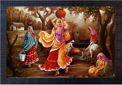Art collection poster of Rajasthani Village Scene Panihari Photo Frame ...
