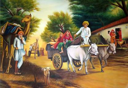 Painting of Indian Rural Village POSTER LARGE Print on 36x24 INCHES ...
