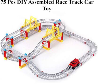 BONZEAL 75 Pcs DIY Electric Race Car Rail Track Toy Set - 75 Pcs DIY ...