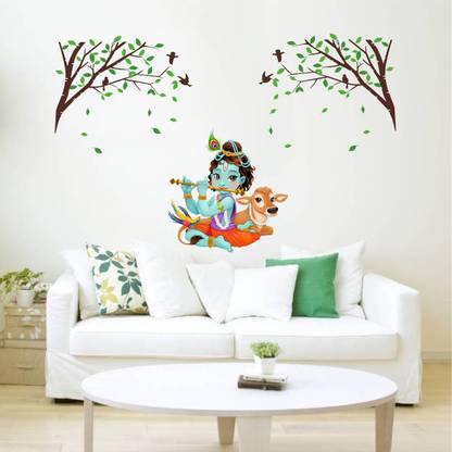rawpockets Wall Decals ' Lord Krishna Playing Flute under tree Combo ...