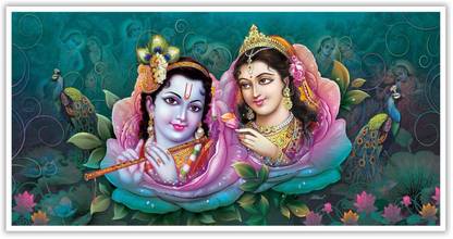 Radha Krishna Face In Blooming Rose Flower Paper Poster Paper Print ...