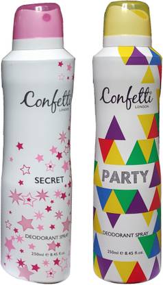 Confetti LONDON 1 SECRET 1 PARTY (PACK OF 2) Deodorant Spray - For ...