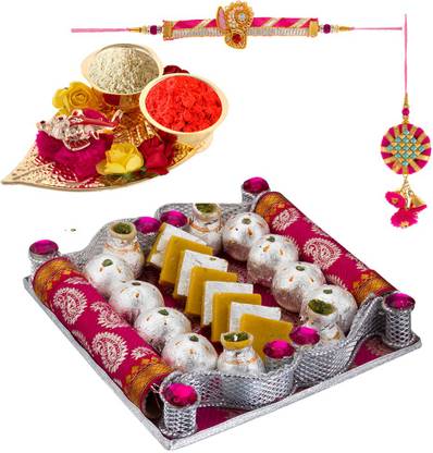 Bikanervala Rakhi Mithai Uphaar thali with a Bhaiya Bhabhi Rakhi Loomba ...