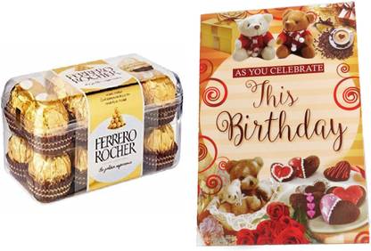 FERRERO ROCHER 16 Chocolates Pack With Birthday Greeting Card Combo ...