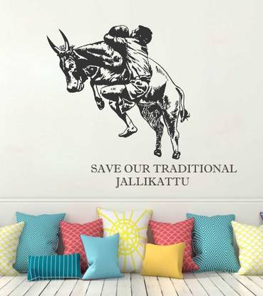 Hanu 80 cm Save Jallikattu Multi PVC Vinyl Wallsticker Self Adhesive ...