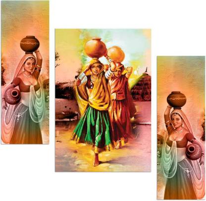 Rajasthani Panihari 3 piece MDF Painting Paper Print - Art & Paintings ...