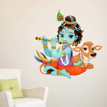 Aquire 60 cm Lord Krishna with Flute Cute Kids Room God Wall Sticker ...