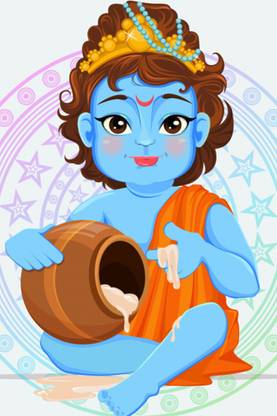 Religious Poster | Laddu Gopal | Krishna Eating Butter |Decorative Wall ...