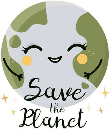A smiling cute earth globe sticker poster|save water quotes Paper Print ...