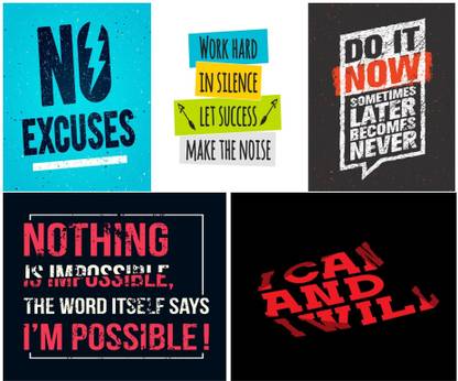 Set of 5 Motivational Wall Posters Paper Print - Quotes & Motivation ...