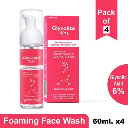 ELEGANT Glycolite Max Foaming Facewash 60ml With Glycolic Acid 6% (Pack ...