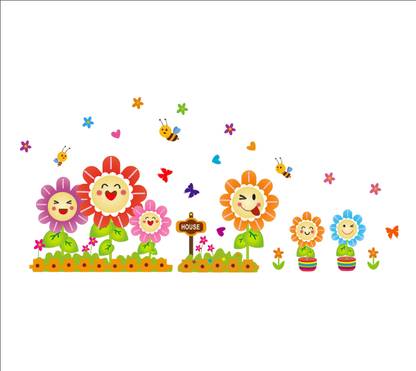 Wall Studio Abstract Cartoon Flower Wall Sticker Large Self Adhesive ...