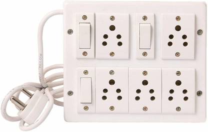 Tinax Heavy Duty PVC Extension Board (3 Switches,5 Sockets) & 4 Metres ...